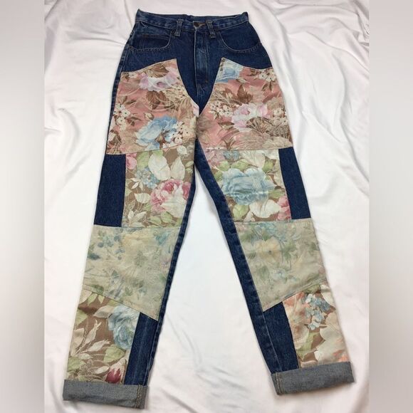 Vintage | Jeans | Vintage Leifloral Patchwork 9s High Waist Tapered Leg ...
